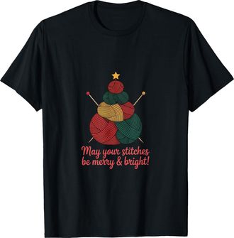 Mapanoli Design Stricken Weihnachtsbaum Stiche Merry and Bright T-Shirt