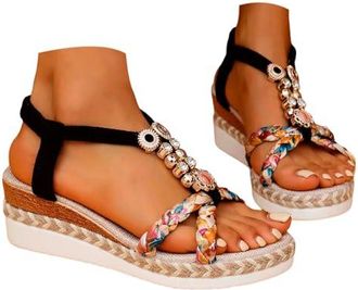 Generic Sandales larges pour femme, chaussures d&eacute;t&eacute; 2025, confortables, antid&eacute;rapantes, d&eacute;contract&eacute;es, &eacute;lastiques, boh&eacute;miennes, tiss&eacute;es, chaussures de plage, 