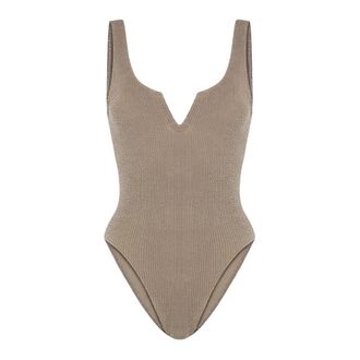 Sorbet Island Beiger Geknitterter Badeanzug mit Stickern - - Swimwear - Damen - Beige - ONE SIZE