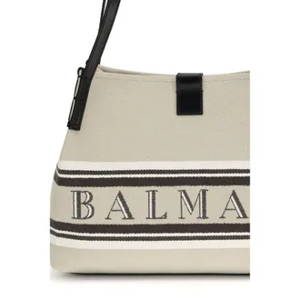 Balmain Logo-Jacquard Cotton Shoulder Bag - Beige