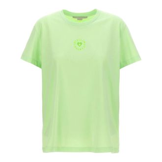Stella McCartney Iconic Mini Heart Baumwoll-T-Shirt mit Rundhalsausschnitt - - Tops - Damen - Gr&uuml;n - XS