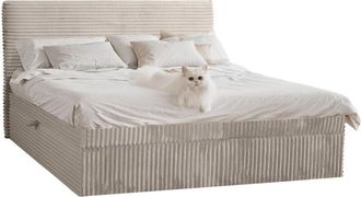 KAISER Boxspringbett mit bettkasten und topper trento, ohne Bein stoff Plüsch Cord 120x200 cm Ecru