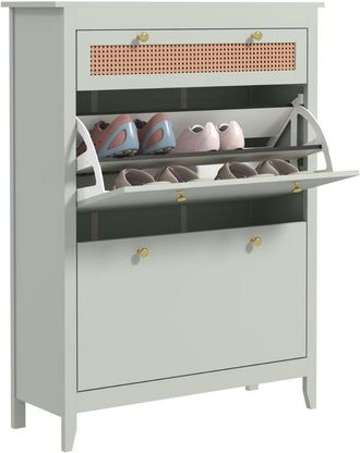 HOMCOM Schuhschrank mit 2 Klappen, Schublade Schuhkipper Schuhregal mit verstellbar Ablage, Schuhkommode Schuhablage f&uuml;r 12 Paar Schuhe 88 x 30 x 120 cm