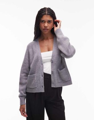 & Other Stories Gilet en laine mélangée à poches plaquées - Gris chiné