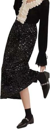 Generic Jupe Paillette Femme Mi-Longue Pliss&eacute;e et Fluide, Jupe Midi Femme Taille Haute &Eacute;l&eacute;gante, Jupe &Eacute;vas&eacute;e Femme pour Soir&eacute;e Festive et Cocktail, Tenue Scin