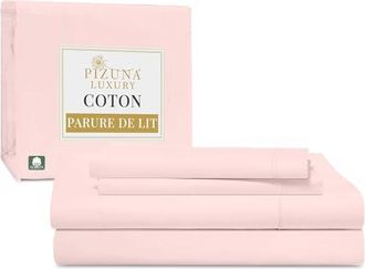 Pizuna Coton Luxueux Parure de Lit 140x200 cm Rose Clair, Tissu de Satin de Coton &agrave; 800 Fils au Pouce carr&eacute; Comprend 1 Drap Housse, 1 Drap Plat, 2 Taie dorei