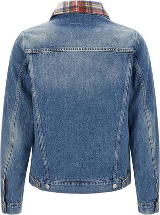 Maison Margiela Denim with Tartan Collar Jacket - Blue