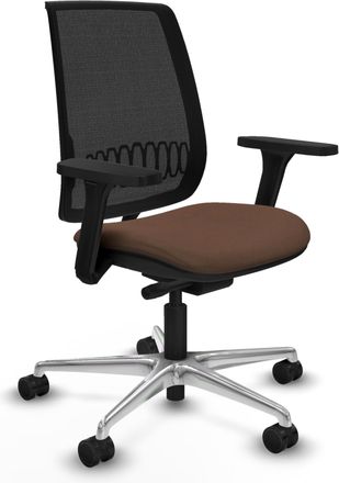 Piqueras y Crespo Alares verstellbarer Lendenstuhl mit 3D-Armlehnen, ausgestattet mit Syncro/Traslack und eingespritztem Schaum. 65 mm Nylon-Rollen. Schwarz/Dunkelbraun