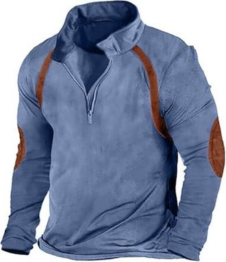 Generic Pull pour homme avec fermeture &eacute;clair semi-zipp&eacute;e, sweat-shirt &agrave; col montant, patchs polo, haut &agrave; manches longues, sweat-shirt d&eacute;contract&eacute; r&eacute;tro impri