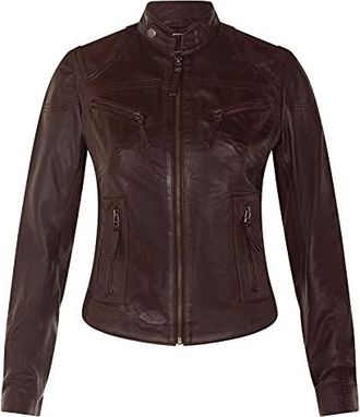Infinity Leather Veste de Moto Classique en Cuir V&eacute;ritable Bordeaux Pour Femmes, Coupe Mince, Mode 6XL
