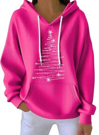 Generic Sweat à capuche décontracté pour femme avec inscription « Merry Christmas » - Joli Père Noël imprimé - Pull ample décontracté à manches longues - Pull