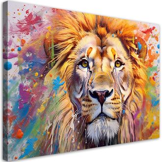 Feeby Bilder Löwe Natur Tier 120x80 cm 1 tlg Modern Leinwandbilder Bild auf Leinwand Kunstdruck Wand Bild Wanddeko Design Schlafzimmer Büro Flur Hotel Spa W