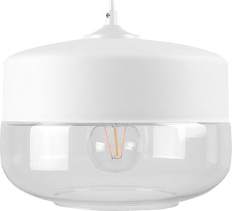 Beliani Industrielle Pendelleuchte doppelter Lampenschirm Glas/Metall weiß Murray