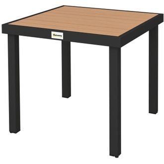 OUTSUNNY Table de jardin 2 personnes dim. 78 x 78 x 74 cm aluminium noir plastique effet bois naturel