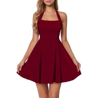 Generic Robe sexy dos nu, robe trap&egrave;ze, robe pliss&eacute;e, robe &eacute;vas&eacute;e, col carr&eacute;, &eacute;paules d&eacute;nud&eacute;es, mini-jupe sans manches, robe d&eacute;t&eacute; taille empire, coupe ajust&eacute;e