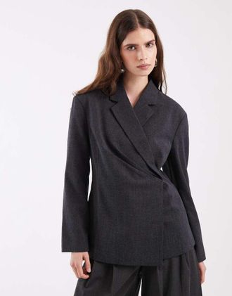 Object Blazer mit asymmetrischem Detail in dunkelgrau meliert
