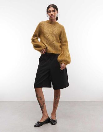 Monki pull en maille m&eacute;lange mohair vert olive