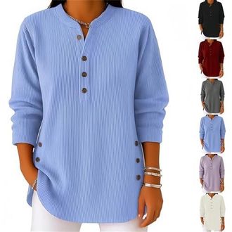 Generic Pull d&eacute;contract&eacute; en tricot ample &agrave; col rond et manches longues pour femme - Couleur unie, bleu, XXL