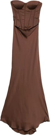 Rotate Rotate Birger Christensen, Femme, Robes, Brun, Taille: 40 FR Robe Longue Maxi Corset en Satin
