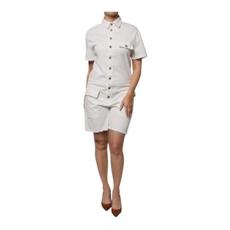 Please Combinaison-short &agrave; manches courtes boutonn&eacute;e - Femme - Combinaisons et Ensembles - Blanc - Taille: 36 FR