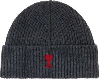 Ami Homme, Accessoires, Gris, Taille: ONE Size Quota Beanie avec Ami de Coeur Contrast&eacute;