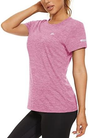 KEFITEVD T-Shirt de Sport Respirant pour Dame Top de Yoga Confortable Sport pour Fille Top dextérieur Léger,Rose,XXL
