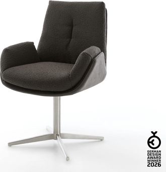 DELIFE Drehstuhl Clea-Flex Materialmix Schwarz Fu&szlig;kreuz Edelstahl 360&deg; drehbar, Esszimmerst&uuml;hle