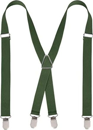 Alizeal Bretelles fines solides en forme de X pour homme avec 4 clips, vert olive, taille unique
