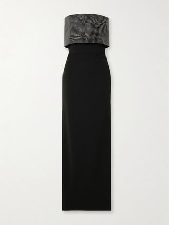 Solace London Brandi Tr&auml;gerlose, Mehrlagige Robe Aus Stretch-cady Mit Bes&auml;tzen Aus Gl&auml;nzendem Twill Und Kristallen - Schwarz