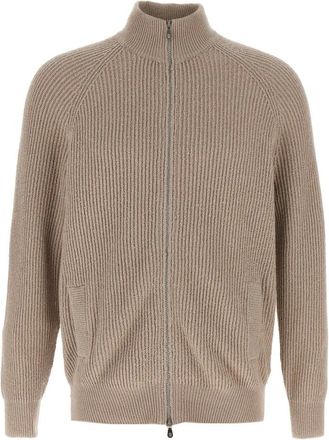 Brunello Cucinelli Homme, Pulls, Beige, Taille: S Cardigan en gaze de coton &agrave; demi-c&ocirc;tes