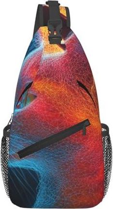 Generic Sac &agrave; bandouli&egrave;re motif chat bleu et rouge, sac &agrave; dos de voyage pour homme, sac &agrave; dos de randonn&eacute;e