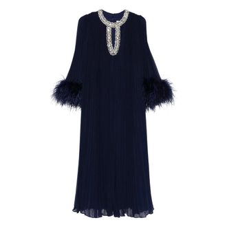 Self Portrait Chiffon Feder Midi Kleid - - Dresses - Damen - Blau - XS
