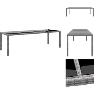 vidaXL Gartentisch 250x100x75 cm Hartglas und Poly Rattan Grau - Gartentisch - Outdoor-Tisch - Polyrattan Tisch - Esstisch - Balkontisch