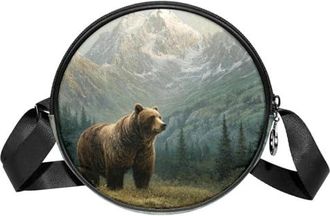 Generic Sac &agrave; bandouli&egrave;re Circle pour femme, magnifique ours gris, petit sac &agrave; bandouli&egrave;re avec fermeture &eacute;clair, bretelles r&eacute;glables, sac &agrave; main rond d&eacute;contr