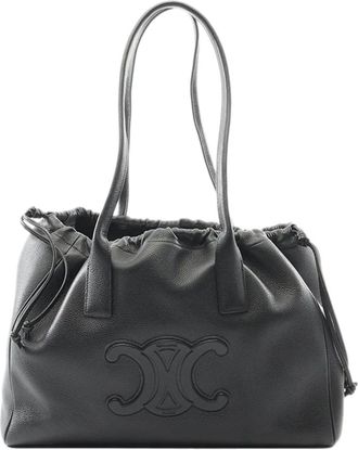 Celine 2010-2025 Calfskin Cuir Triomphe Cabas Drawstring tote bag - Schwarz