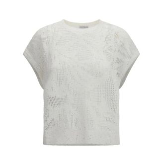 Brunello Cucinelli Femme, Pulls, Blanc, Taille: 40 FR Linen Relaxed Fit T-Shirt