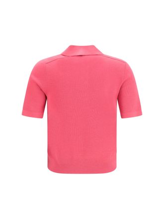 Burberry Womens Wool Polo With Check Details Mauvewood Pink Merino Ovis Aries Shirts T-shirts And Polos