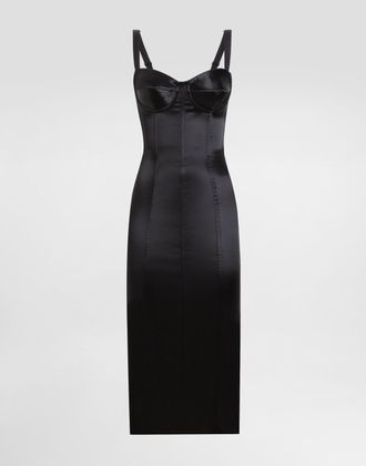 Dolce & Gabbana Longuette-bustierkleid Mit Bh Aus Satin - Frau Kleider Schwarz Satin 48