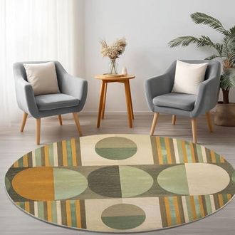 Generic Couleur Tapis Rond Minimalist - 160 cm Lavable Doux et antid&eacute;rapant Tapis, Moderne Lignes Cercles Impression pour Chambre &agrave; Coucher Salon Vestibule en