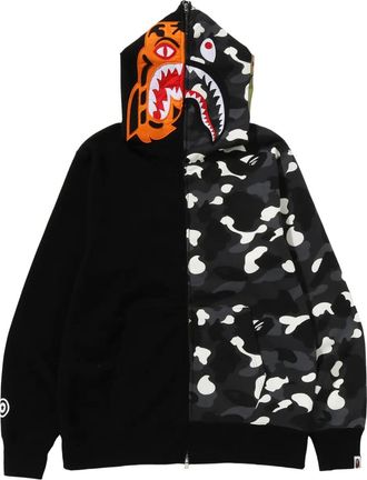 A Bathing Ape hoodie City Camo Tiger Shark &agrave; fermeture zipp&eacute;e - Noir