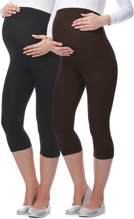 Be Mammy 3/4 Umstandsleggings aus Viskose BE-03 2er Pack (Schwarz/Braun, M)