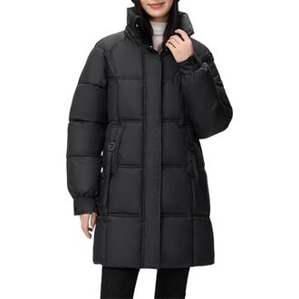 Generic Doudoune &agrave; capuche mi-longue pour femme - Manteau dhiver matelass&eacute; &eacute;pais et chaud - Imperm&eacute;able - Rembourr&eacute; - Avec poches, Noir, 3XL