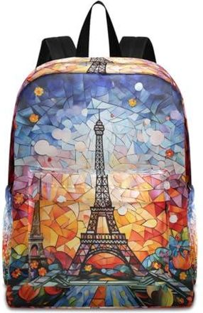 Generic Sac à dos de voyage léger motif Tour Eiffel géométrique pour adultes, adolescents, étudiants, garçons et filles, Tour Eiffel géométrique, taille uniqu