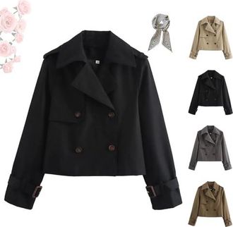 Generic Trench court pour femme, veste courte à revers à double boutonnage, pour le travail, le bureau, les affaires, lautomne, Noir, M