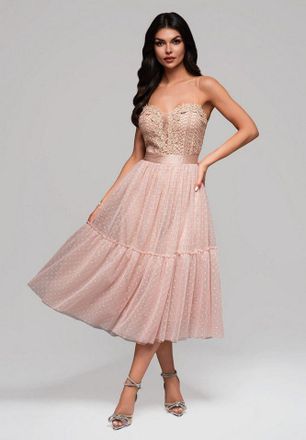 Ombre Abendkleid Midikleid mit Spitze und Tüllrock Satinband in der Taille zur Akzentuierung der Silhouette