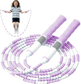 Generic Springseile f&uuml;r Fitness, 2 m, weiche Perlen, verstellbare L&auml;nge, Workout, Springseil f&uuml;r Herren, Damen und Kinder, Fitness (lila - Grifftyp A)