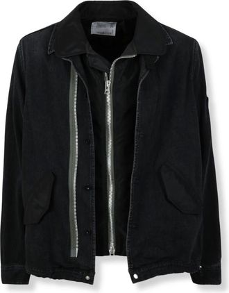 sacai Homme, Vestes, Noir, Taille: M Blouson Denim x Nylon Twill