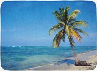 Abakuhaus Cacun Badematte, Bild von Einer einzigen Palme, Pl&uuml;sch Badezimmer Dekor Matte mit Rutschfester R&uuml;ckseite, 45 cm x 75 cm, Sea Blue Multicolor
