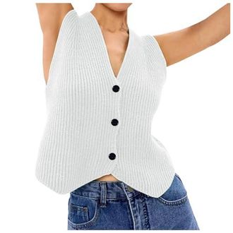 Generic Gilet sans Manche Femme Gilet Femme D&eacute;contract&eacute; Quotidien Ville Tricot Ample Ray&eacute; - Col V Boutonn&eacute; pour Look Fashion Casual