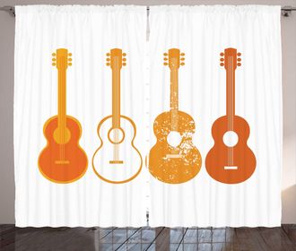 Abakuhaus Land Rustikaler Vorhang, Grunge Akustikgitarren, Wohnzimmer Universalband Gardinen mit Schlaufen und Haken, 280 x 260 cm, Orange und Burnt Orange